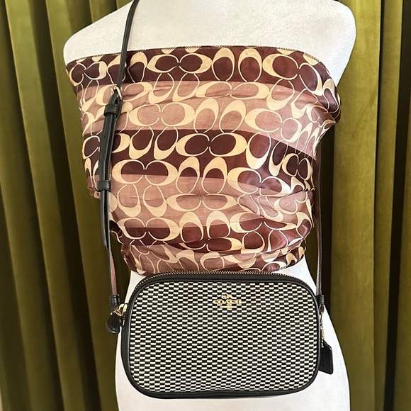 Coach | Bags | Coach Mini Milk Black And Beige Woven Leather Crossbody ...
